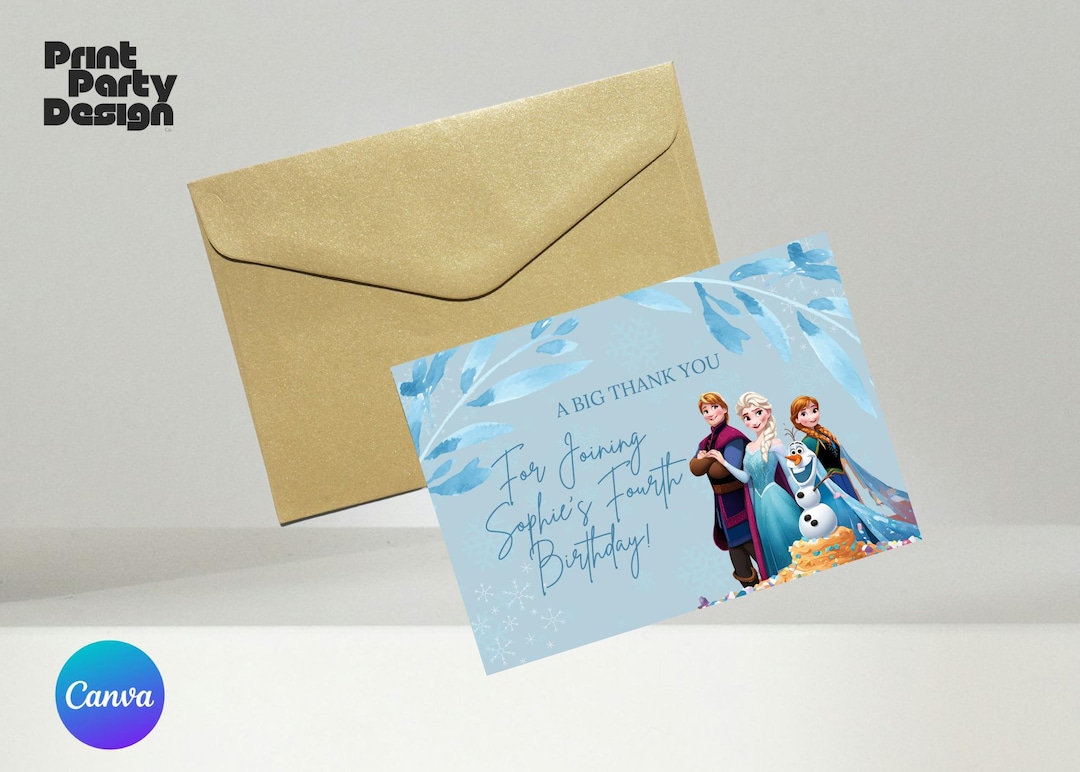Customisable Frozen Elsa Thank You Card, Winter Snow Printable, Frozen ...