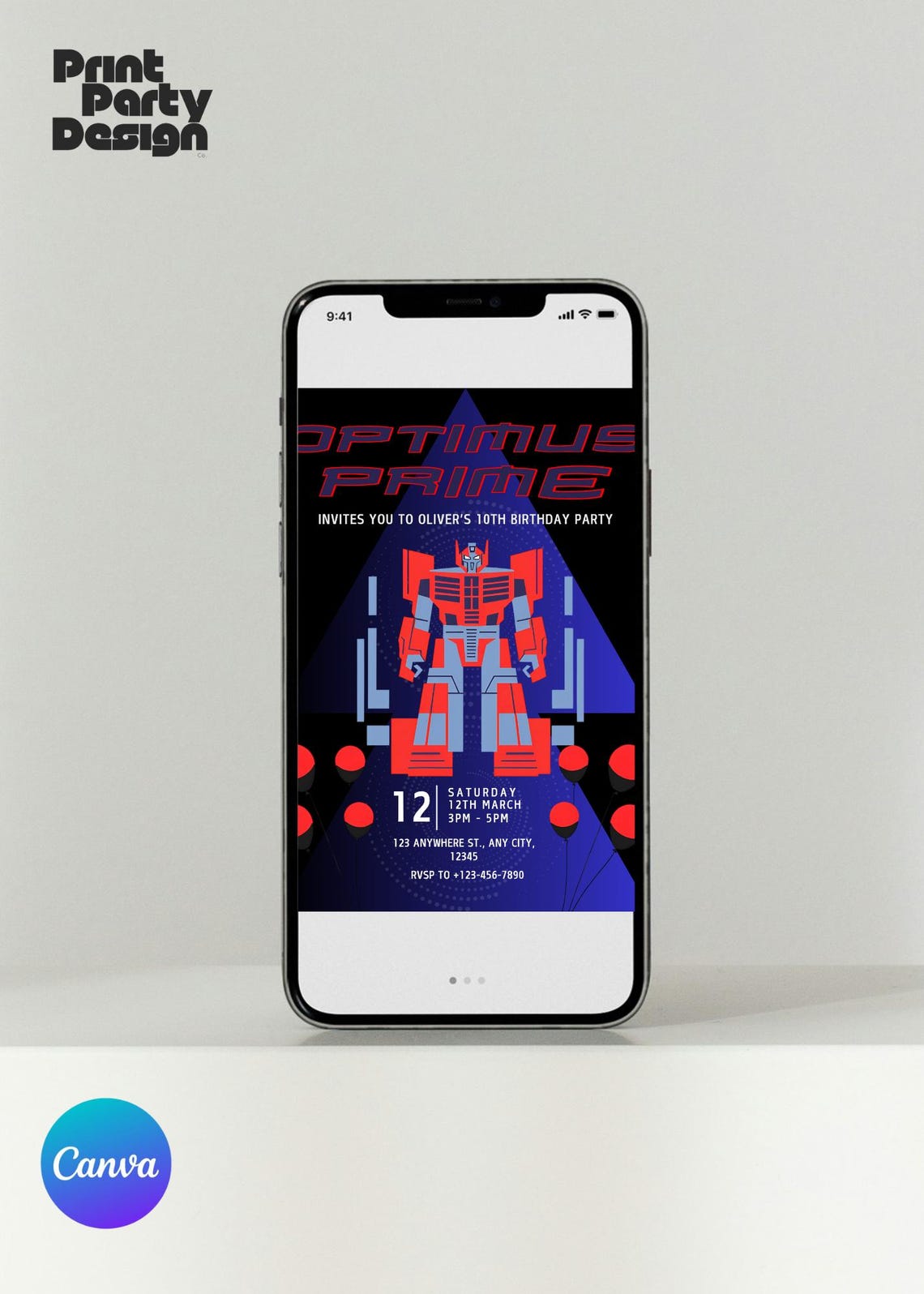 Editable Optimus Prime Birthday Invitation, Printable Optimus Prime ...