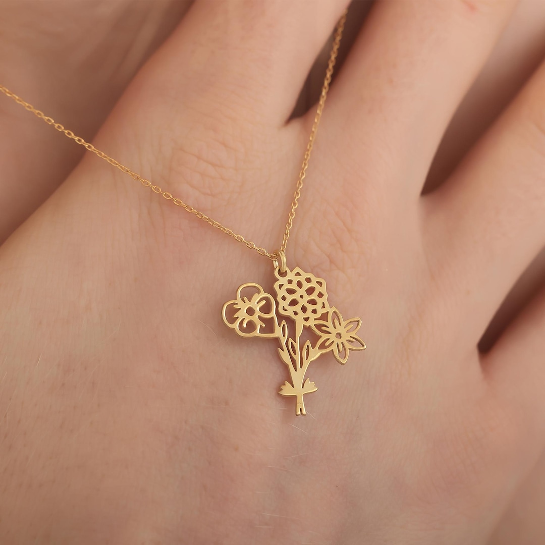 Multiple Birth Flower Necklace Family Birth Flower Bouquet Necklace ...