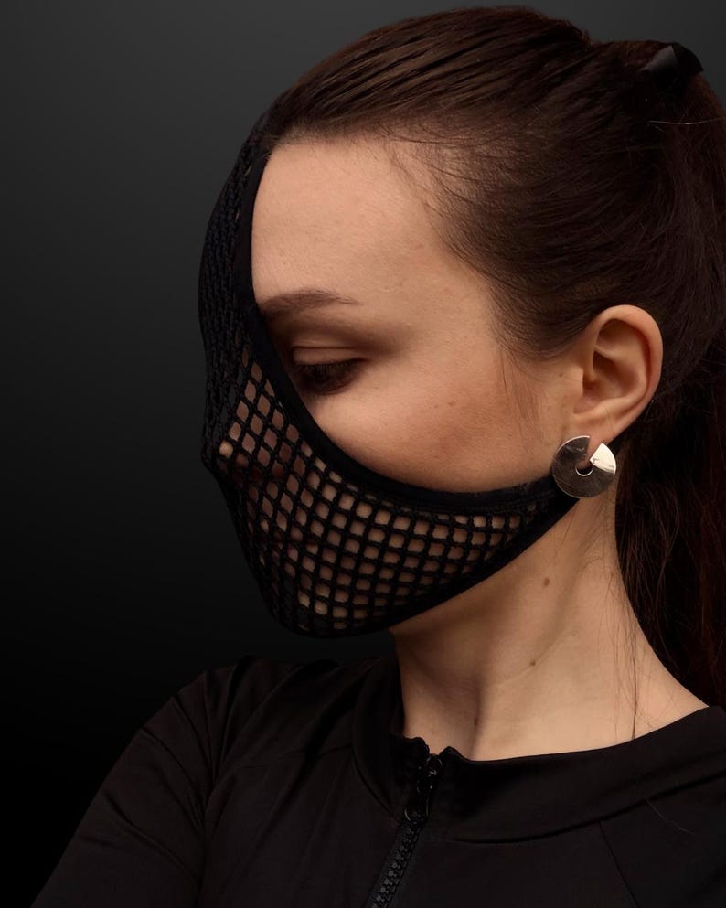 Black Mesh Rave Mask – Cyberpunk Festival Accessory, Futuristic Half ...