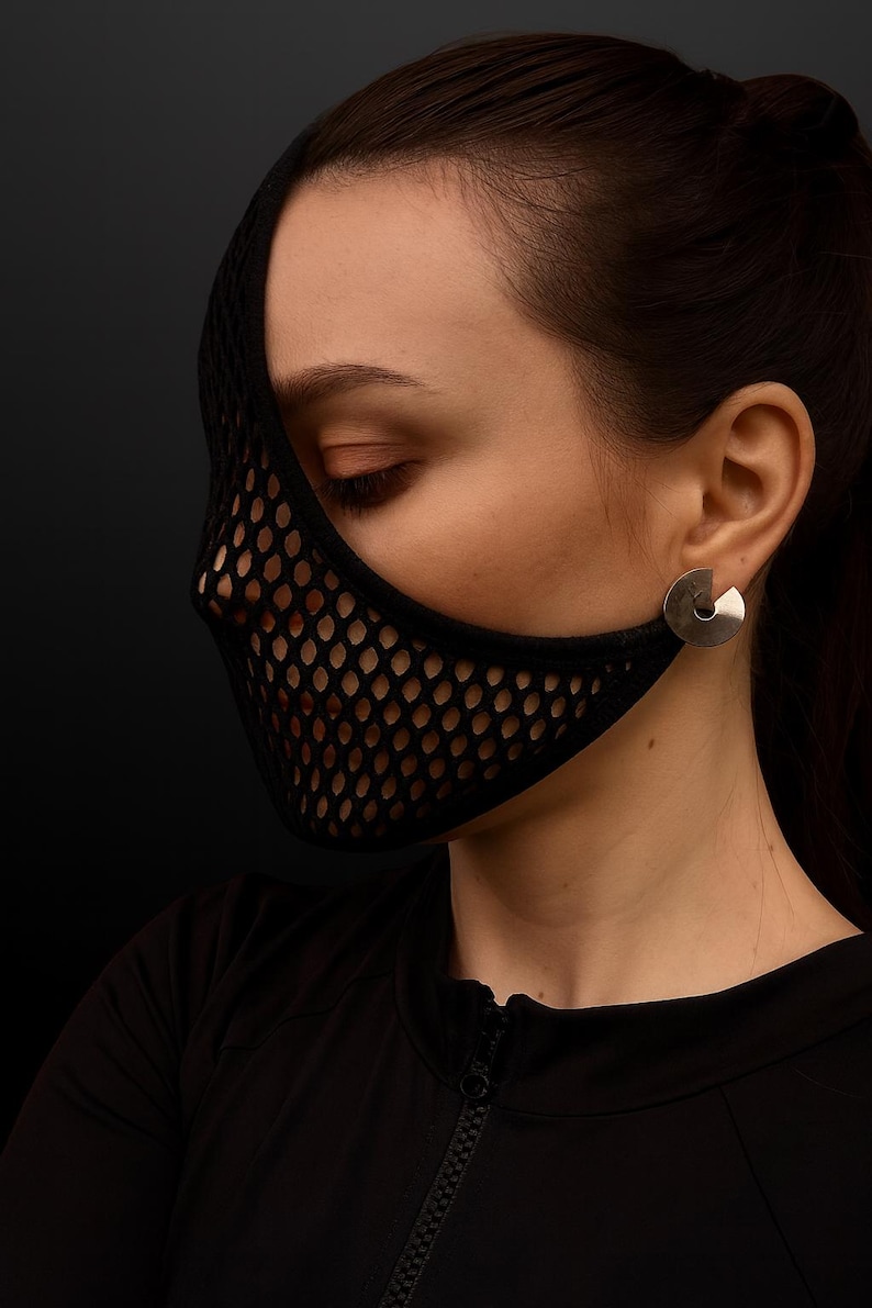 Black Mesh Rave Mask – Cyberpunk Festival Accessory, Futuristic Half ...