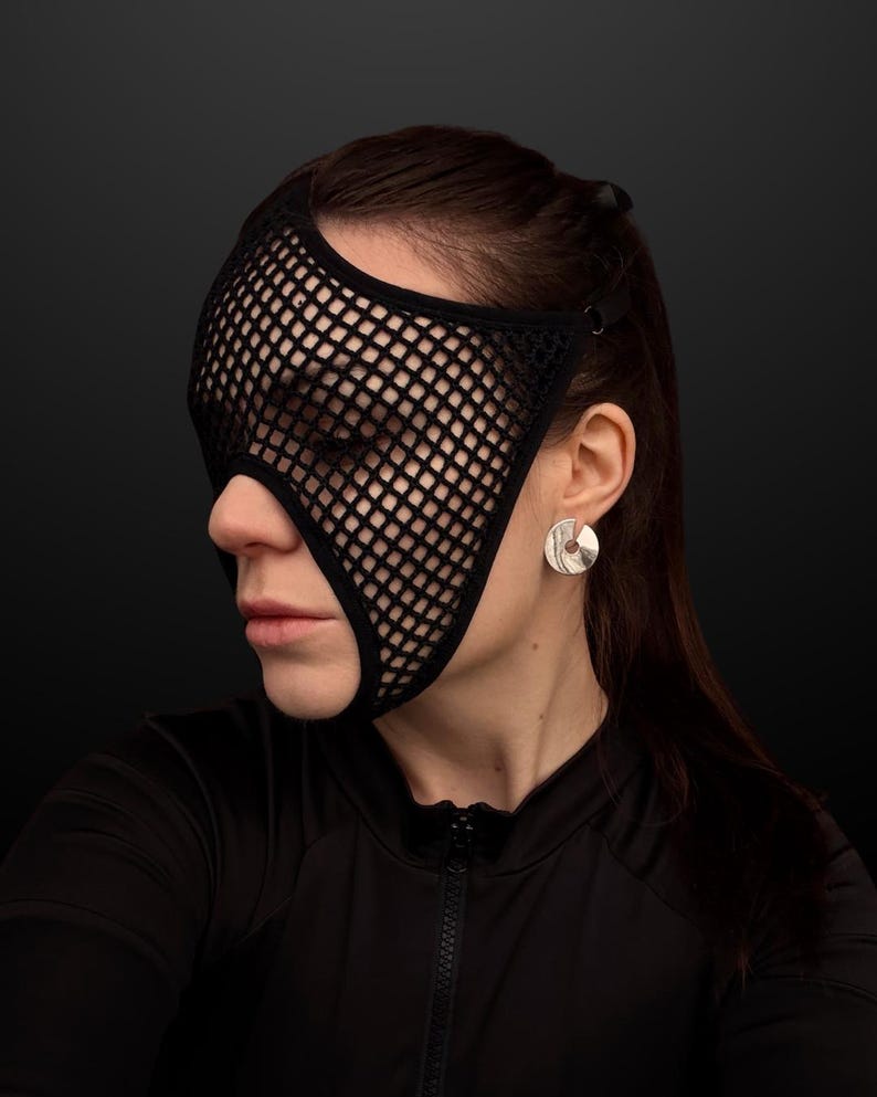 Black Mesh Rave Mask – Cyberpunk Festival Face Accessory, DJ Half Face ...