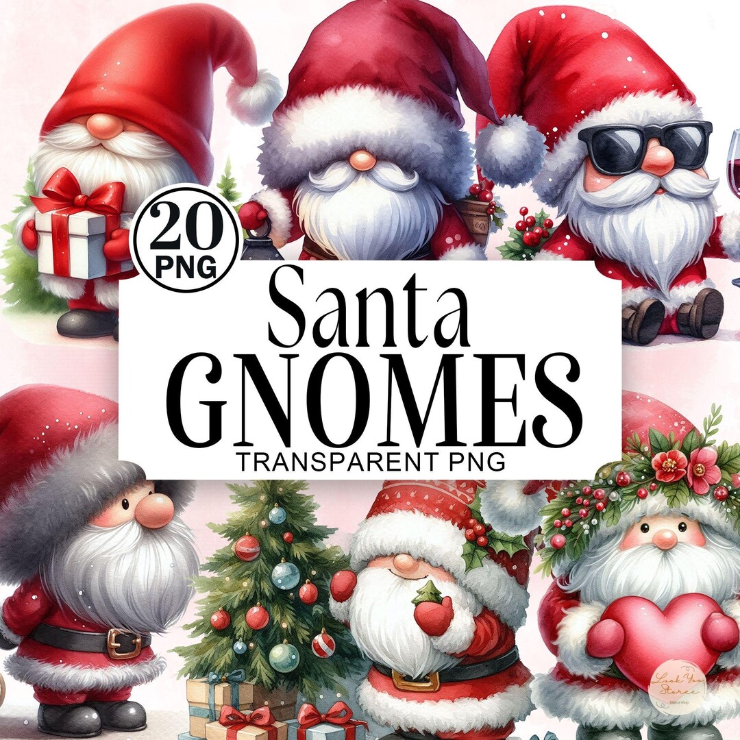 20 Watercolor Santa Christmas Gnomes Clipart, Gnomes Santa Claus Png ...