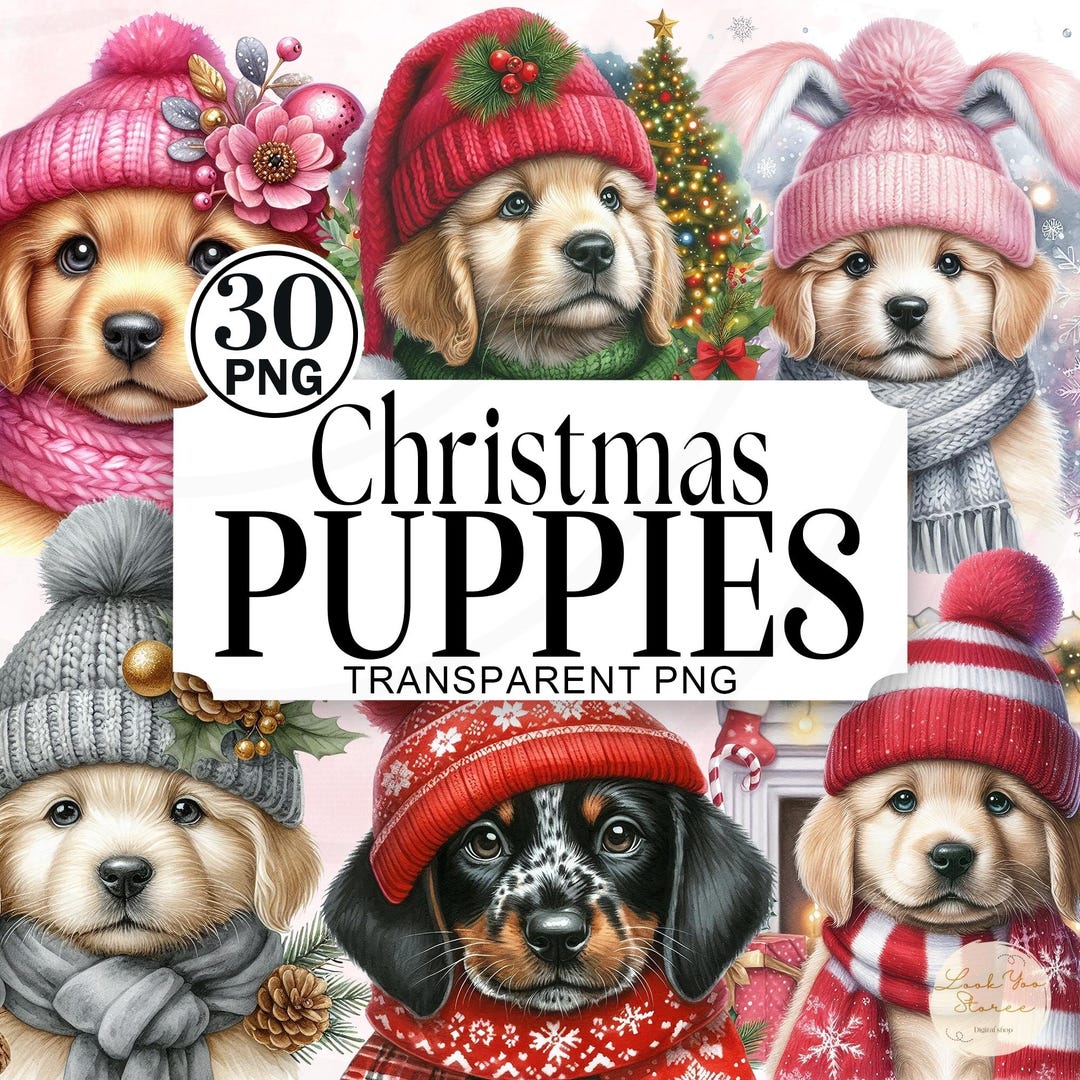 30 Watercolor Christmas Puppies Clipart, Baby Dogs Christmas Png Bundle ...