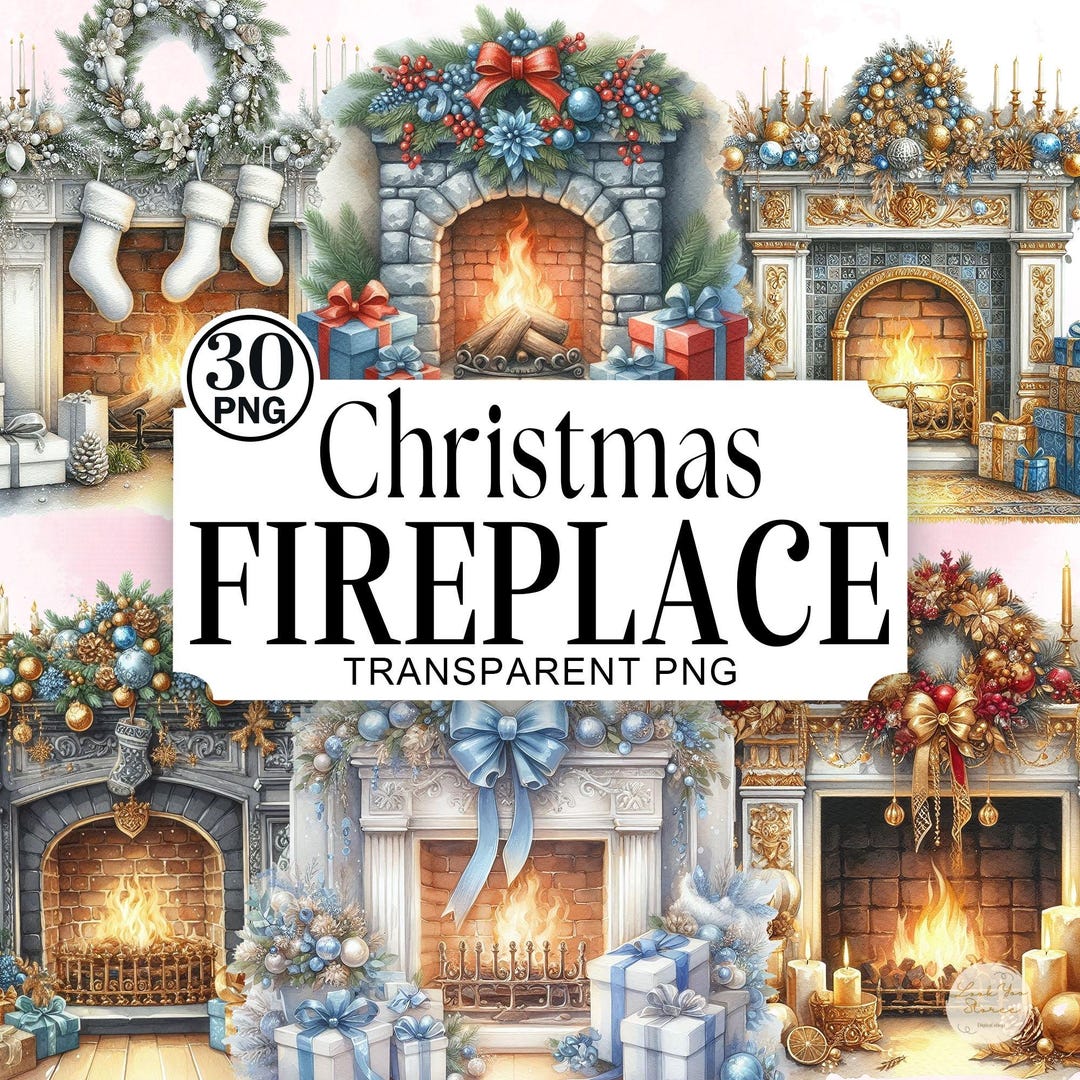30 Watercolor Christmas Fireplace Clipart, Christmas Decoration Png ...