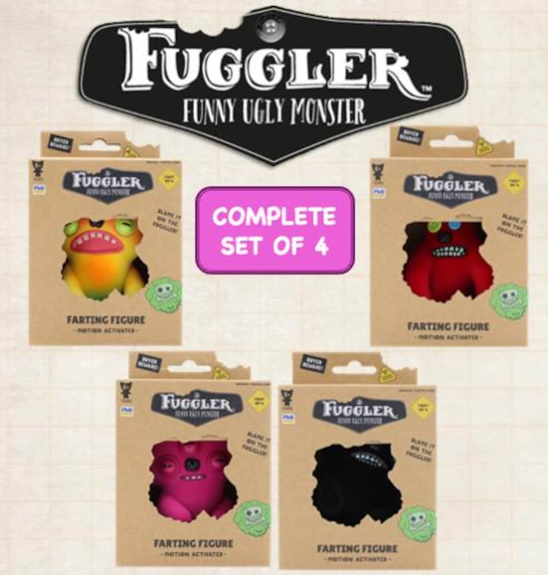 Farting Fuggler Figure 3.5" Collectible Figures Complete Set of 4 ...