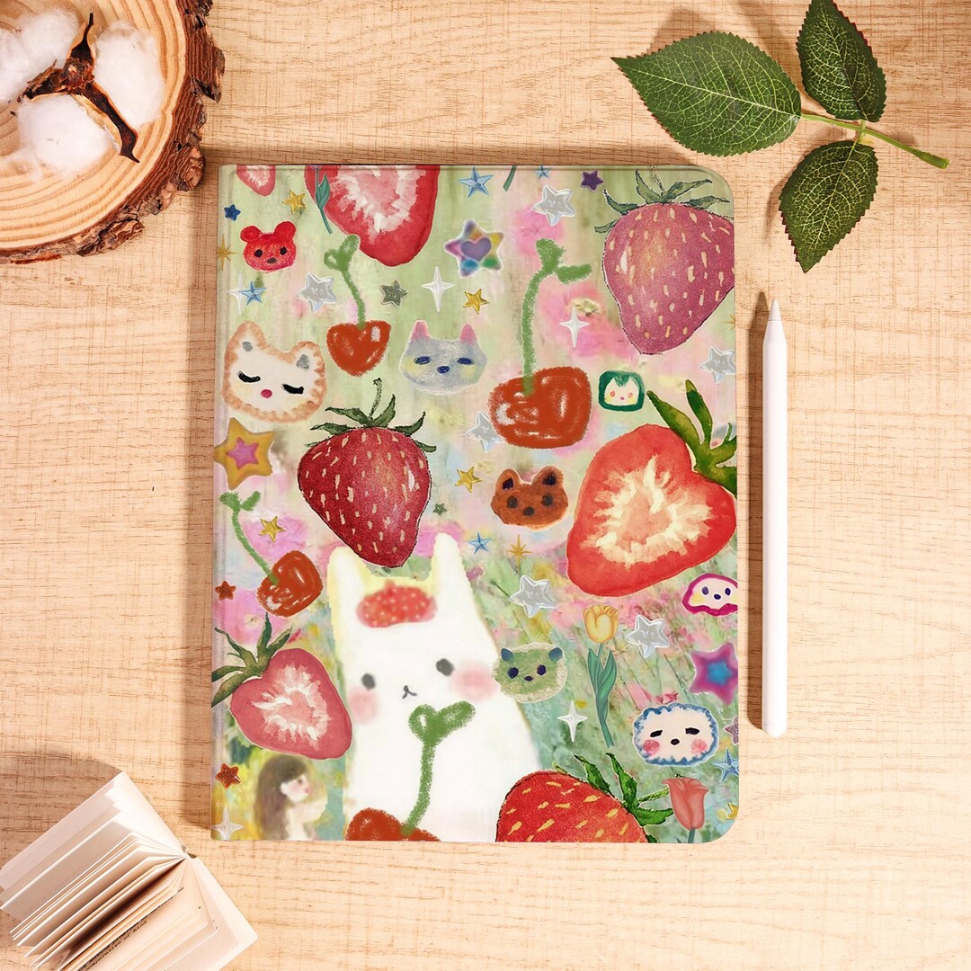 Cartoon Cute Strawberry iPad Case With Pencil Holder for iPad 11/10/9/8 ...