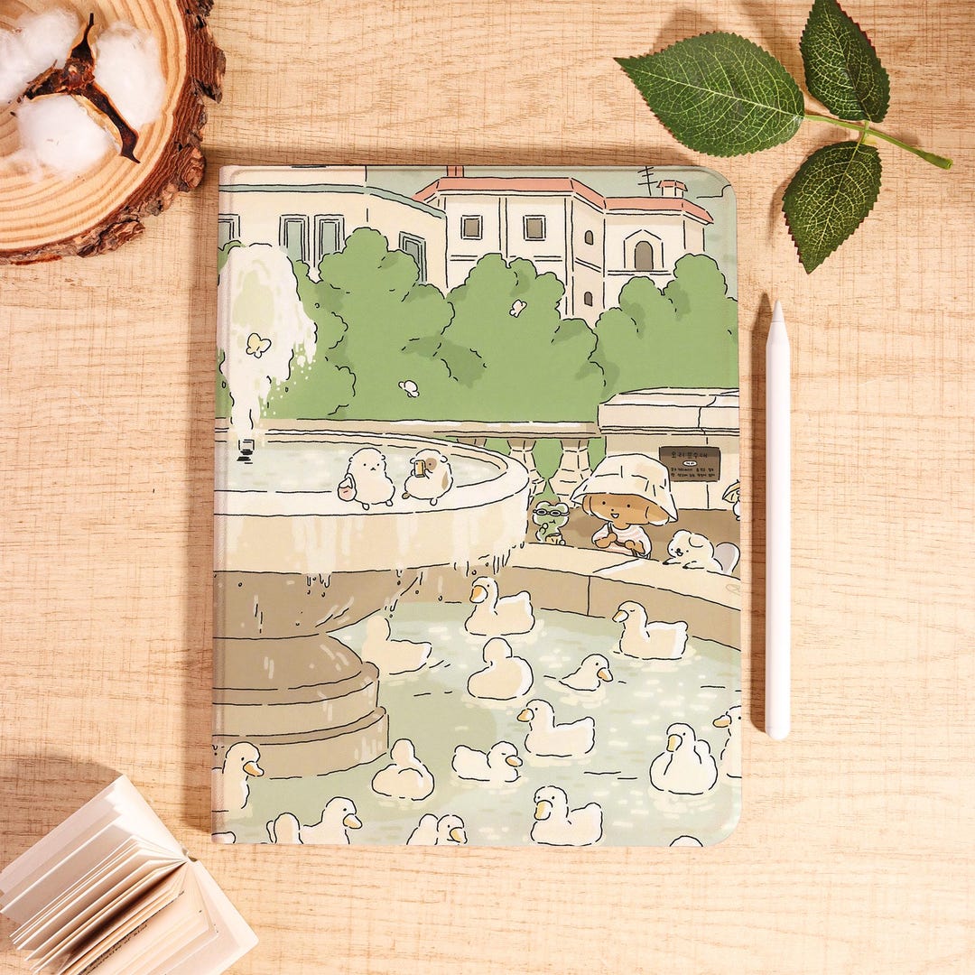 Cute Duck Illustration iPad Case With Pencil Holder for iPad 11/10/9/8 ...