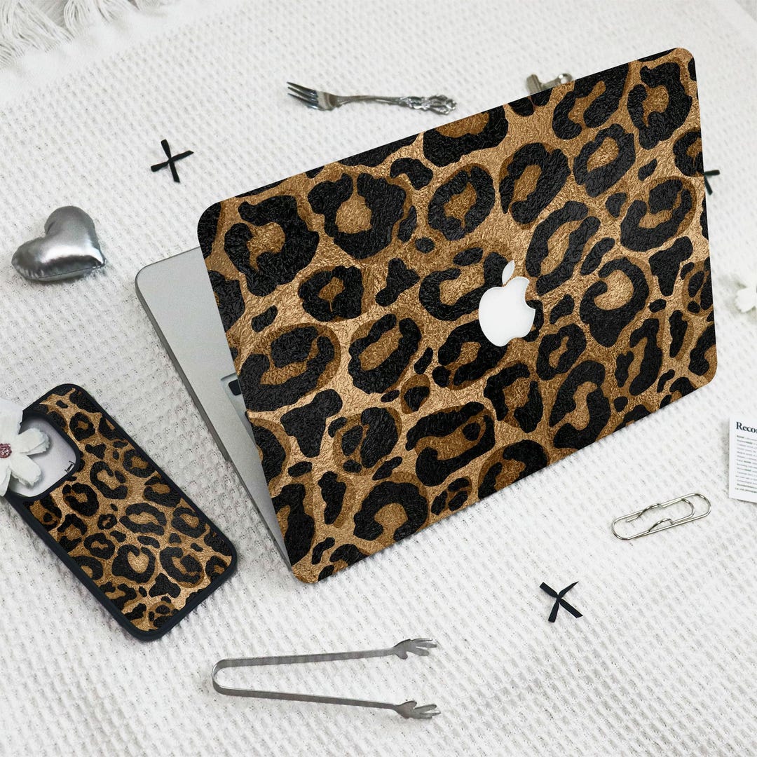 Gold Leopard Print MacBook Case for Air 15 Laptop Cover for Mac Pro 14 ...