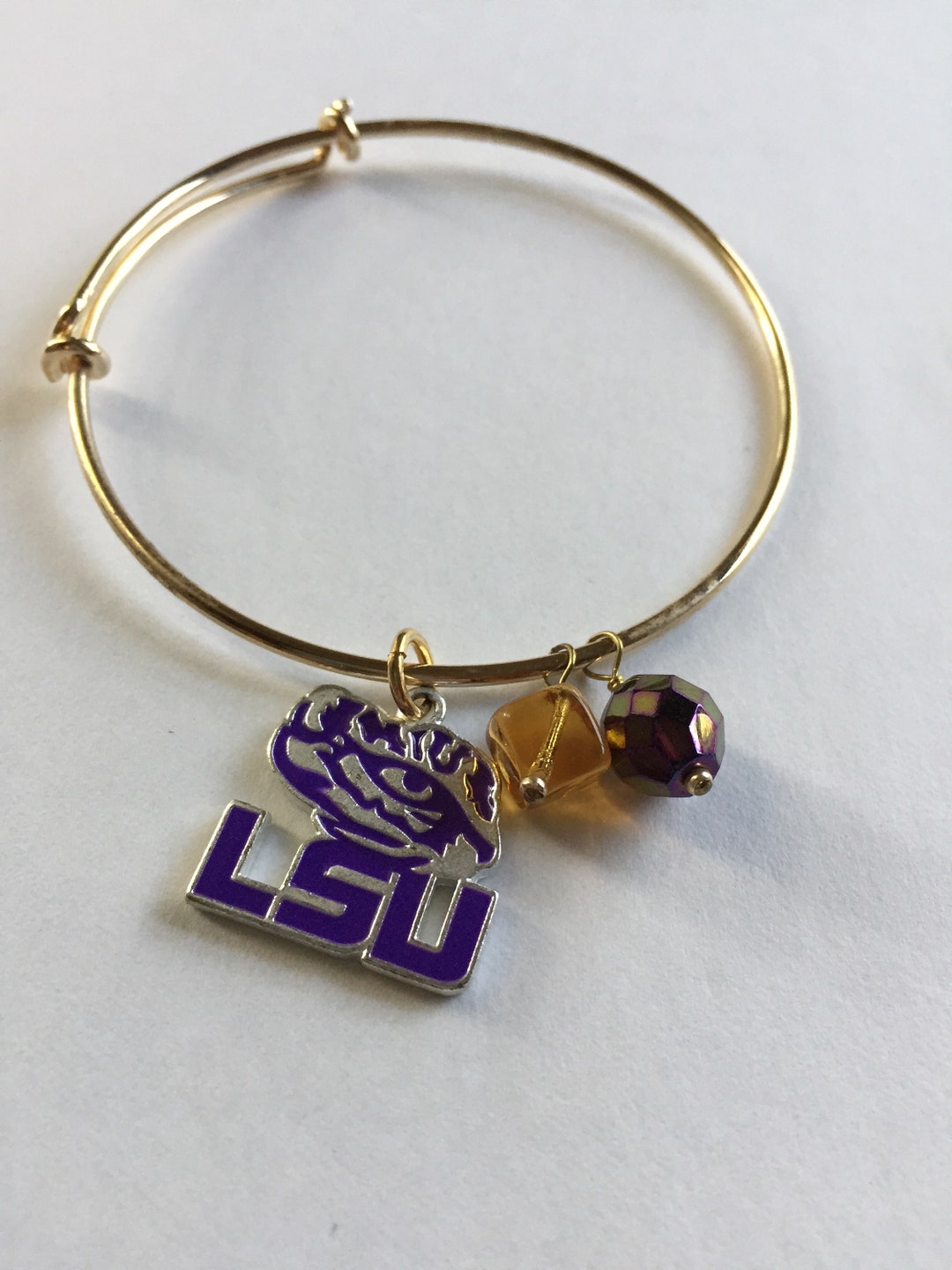 LSU Tigers Bangle Bracelet – Purple and Gold, Adjustable Charm Bracelet ...