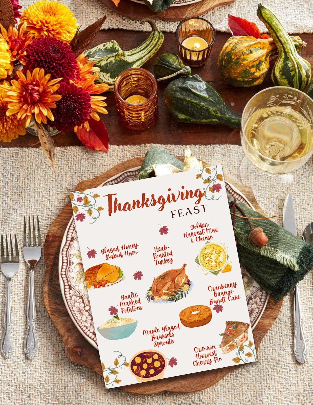 Watercolor Thanksgiving Menu Template: Editable Feast Design (digital ...