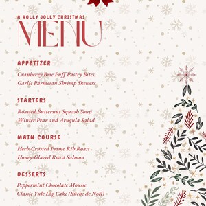 Editable Christmas Menu - Festive Holiday Menu, Printable Table Decor ...