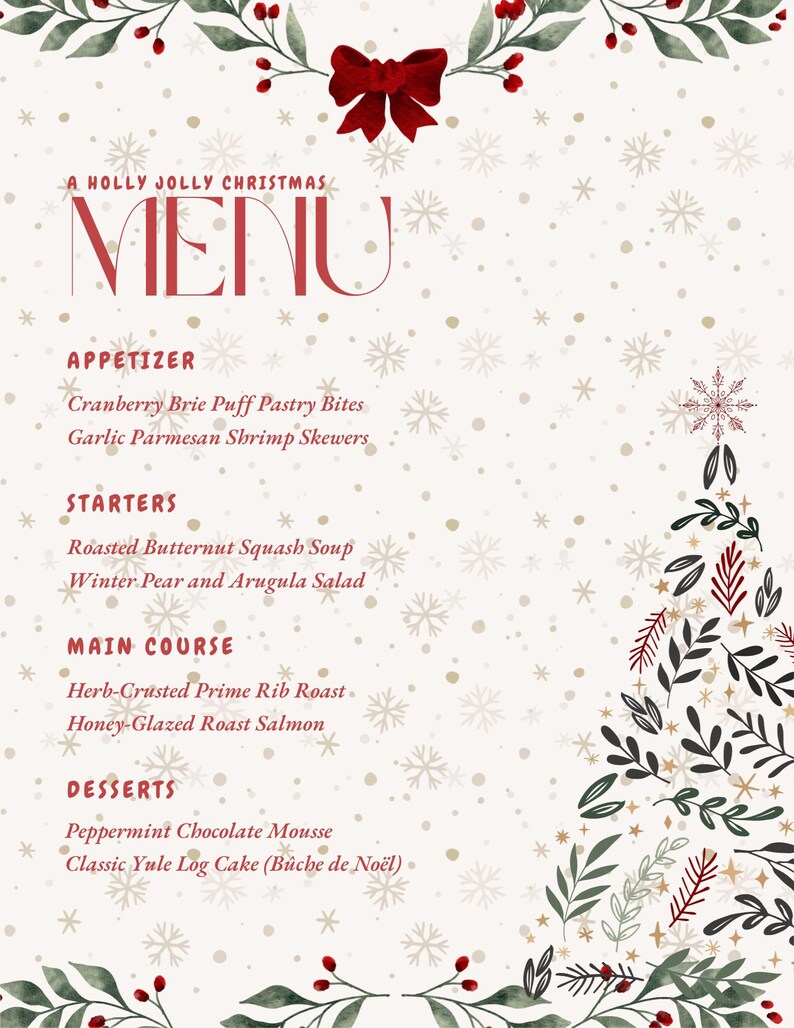 Editable Christmas Menu - Festive Holiday Menu, Printable Table Decor ...