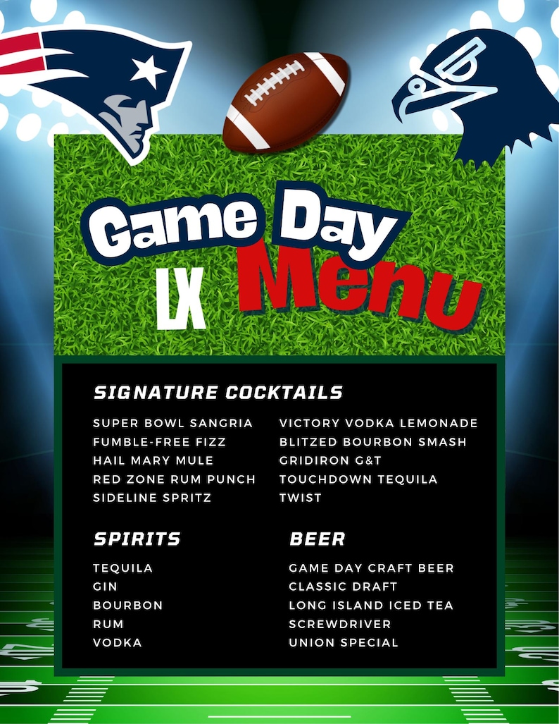 Editable Football Party Menu, Game Day Bar, Super Bowl (canva Template ...
