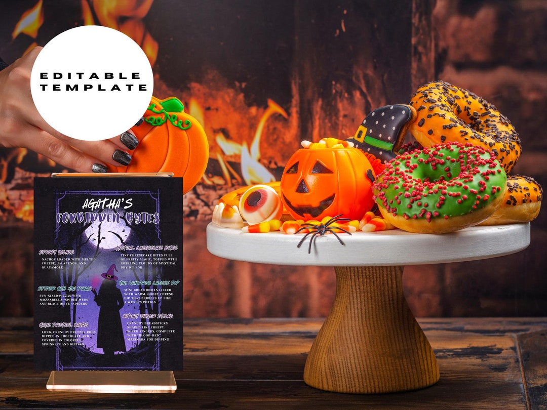 EDITABLE Agatha Halloween Food Menu - Spooky Treat List, Witchy Food ...
