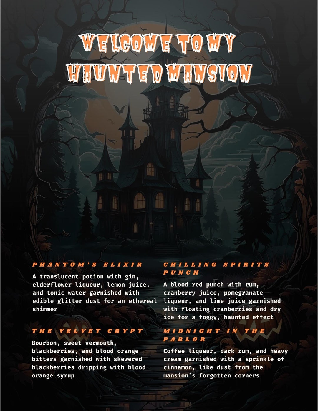 EDITABLE Haunted House Halloween Party Drink & Snack Menu - Spooky ...