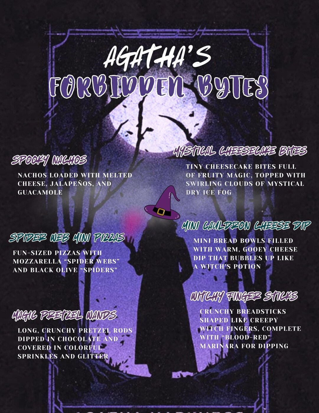 EDITABLE Agatha Halloween Snack Menu Spooky Treat List, Witchy Food ...