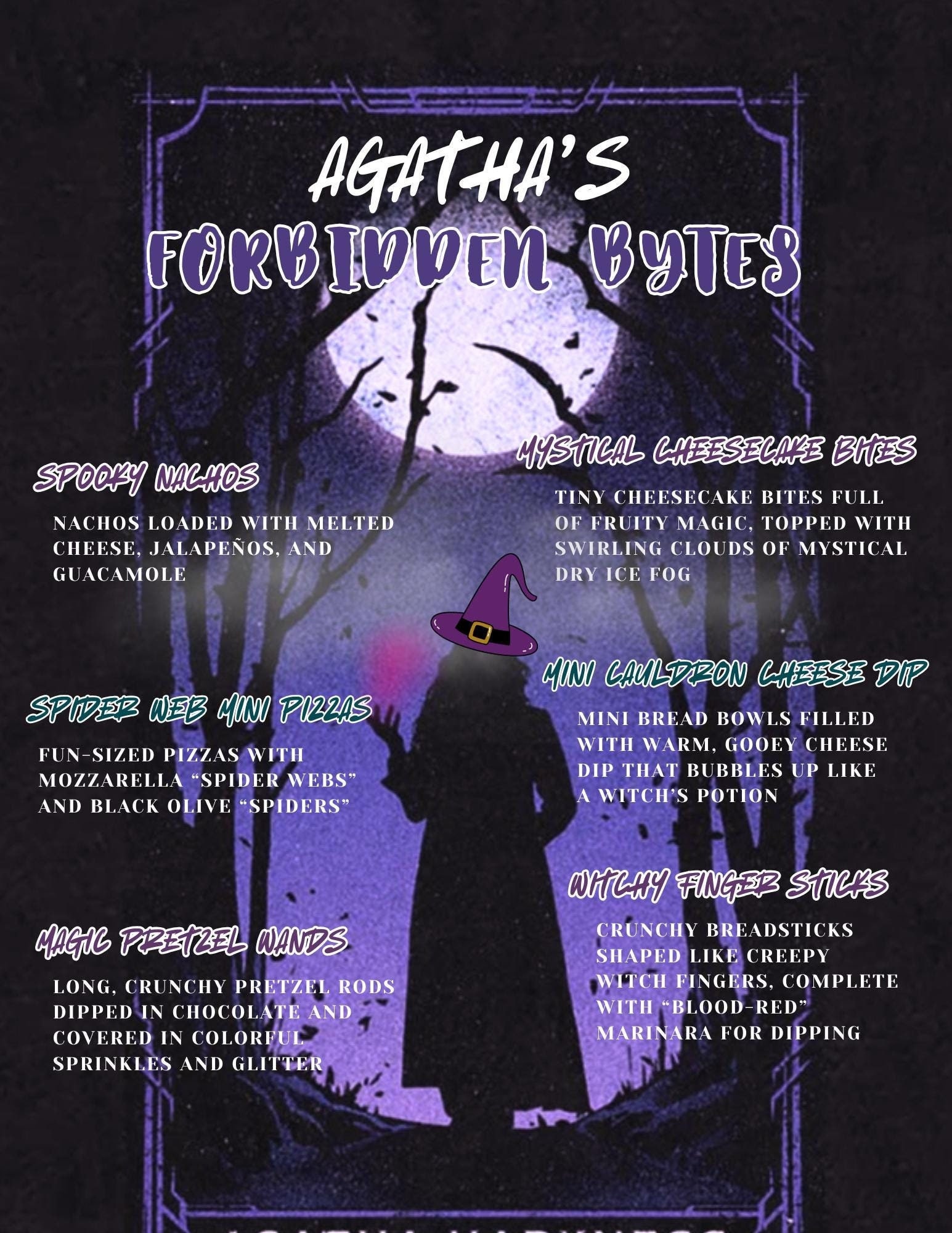 EDITABLE Agatha Halloween Food Menu Spooky Treat List, Witchy Food Menu ...