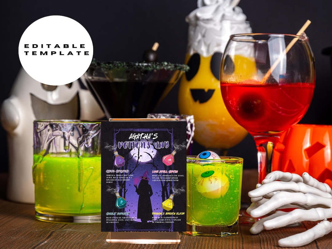 EDITABLE Agatha Halloween Drink Menu - Witchy Cocktail List, Spooky ...