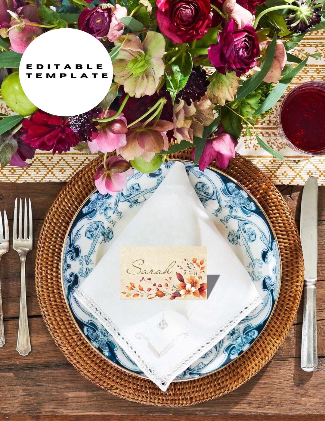 EDITABLE Vintage Thanksgiving Place Cards, Printable Holiday Table ...