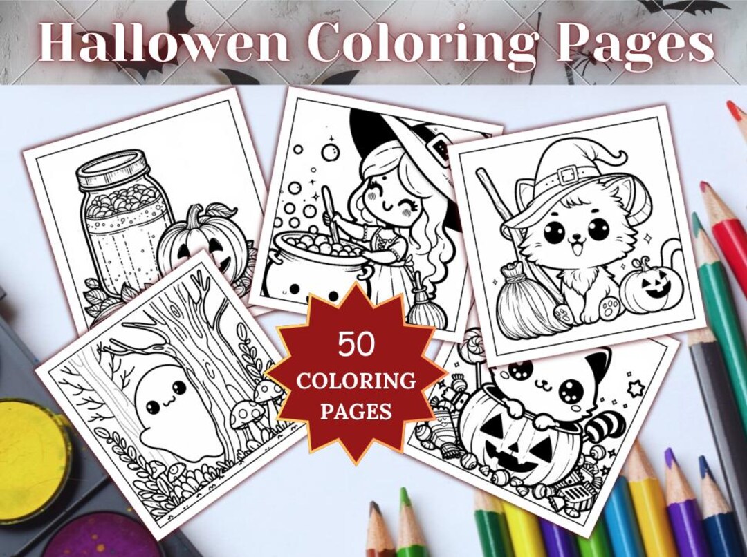 50 Kawaii Halloween Coloring Book, Coloring Books, Kawaii Coloring ...