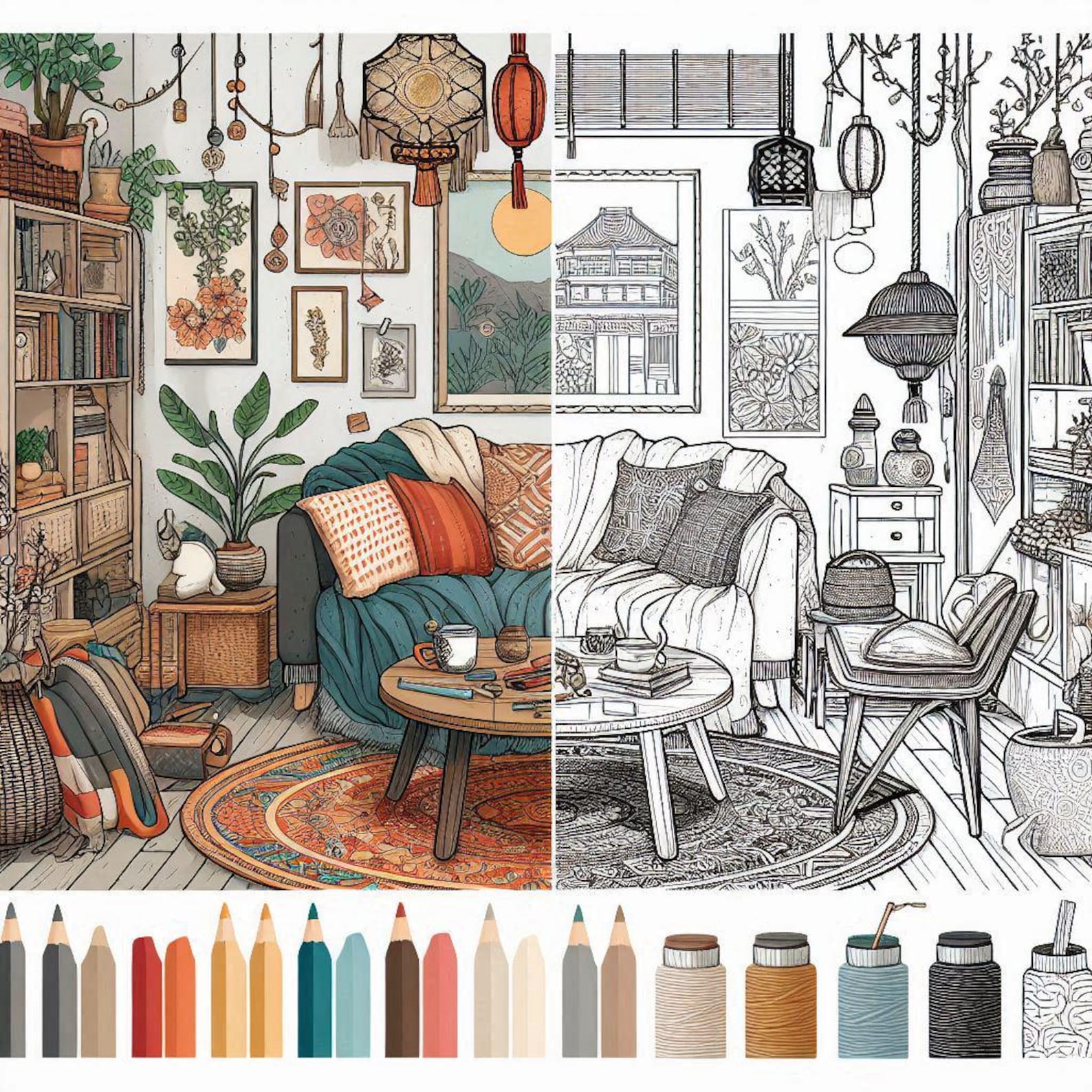 50 Cozy Interior Coloring Printables, Home Interior Coloring Pages ...