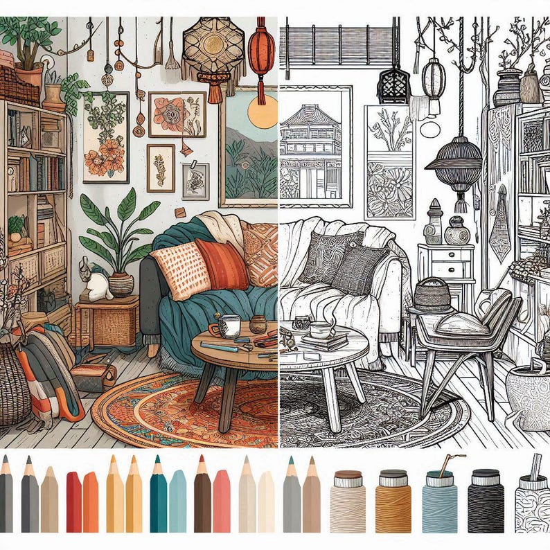 50 Cozy Interior Coloring Printables, Home Interior Coloring Pages ...