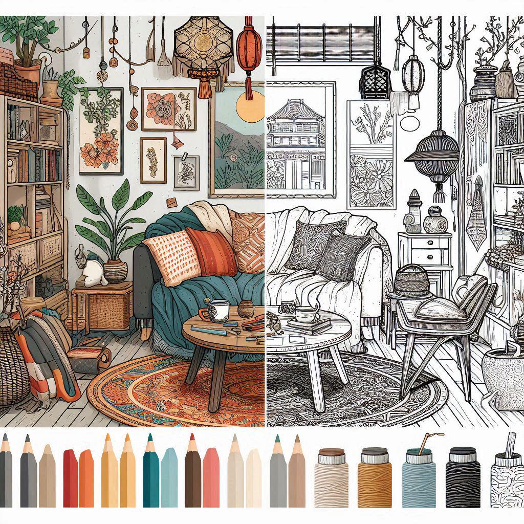 50 Cozy Interior Coloring Printables, Home Interior Coloring Pages ...