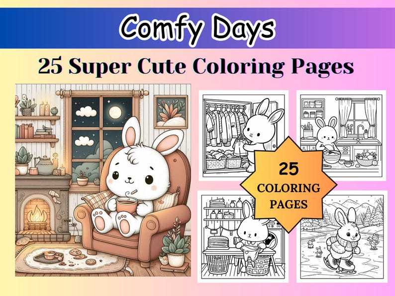 25 Cozy Moments Coloring Book, Cozy Days Coloring Pages, Bold and Easy ...