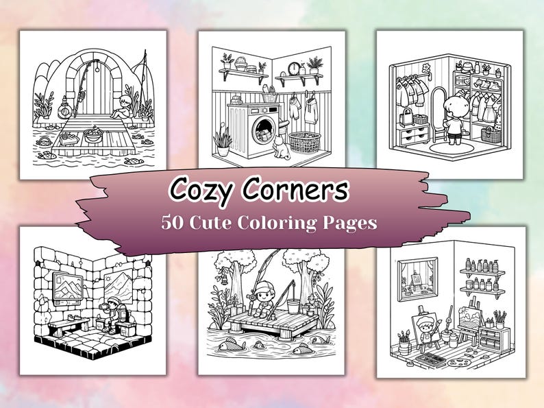 Cozy Corners Coloring Book, Tiny Home Illustrations (digital Download ...