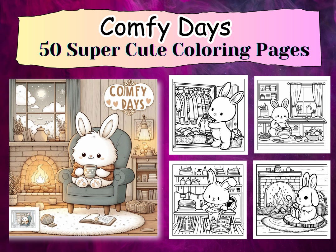 50 Comfy Moments Coloring Book, Cozy Days Coloring Pages, Bold and Easy ...