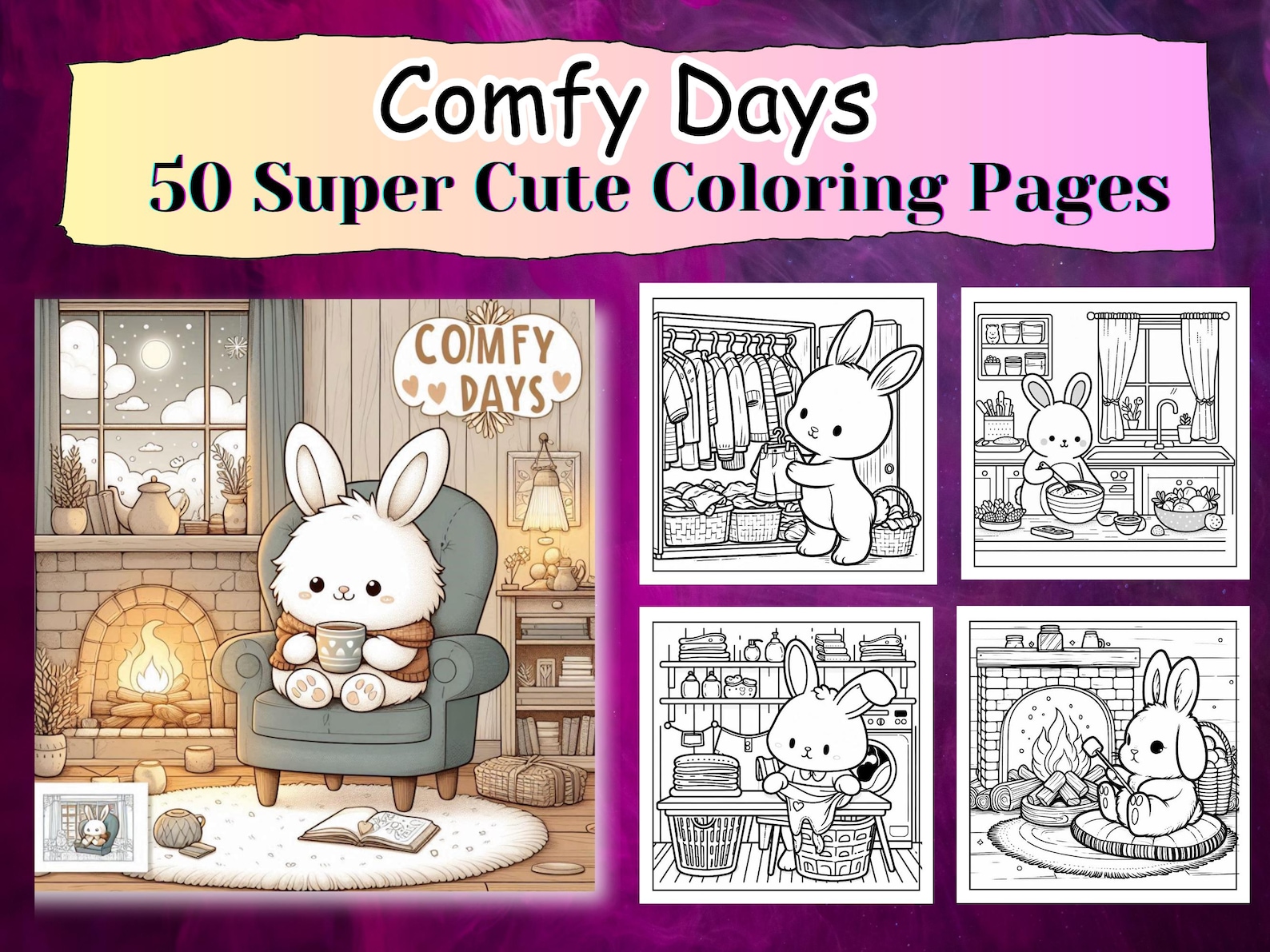 50 Comfy Moments Coloring Book, Cozy Days Coloring Pages, Bold and Easy ...