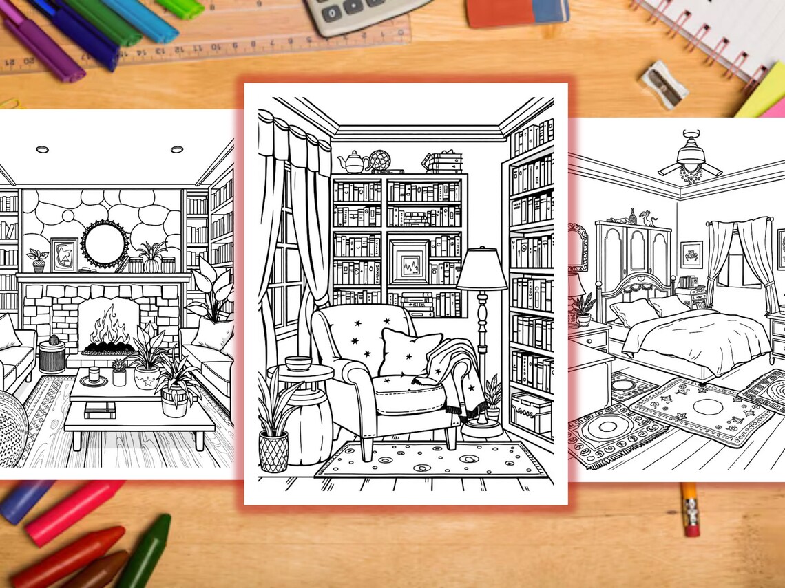 50 Cozy Interior Coloring Printables, Home Interior Coloring Pages ...