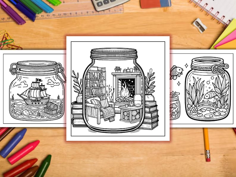 Life in a Jar Coloring Book, Whimsical Scenes (digital Download) - Etsy
