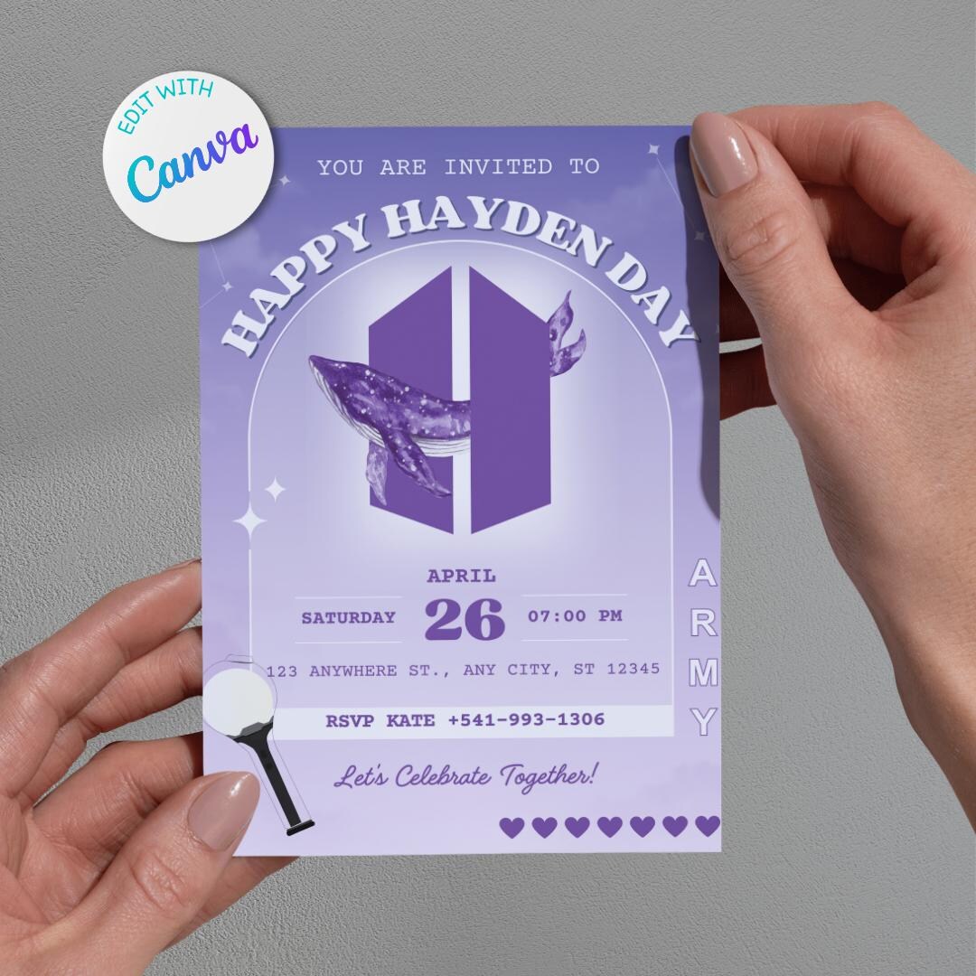BTS & ARMY Card Birthday Invitation | DIGITAL Download | Editable ...