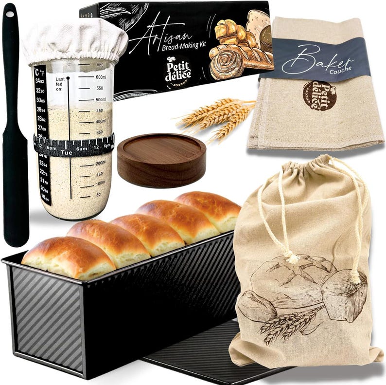 Bread Making Kit – Pullman Loaf Pan With Lid 2lb, Sourdough Starter Jar ...