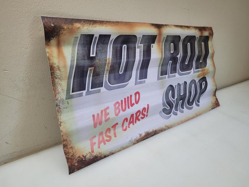 Rustic and Weathered Looking Hot Rod Shop Sign - Etsy