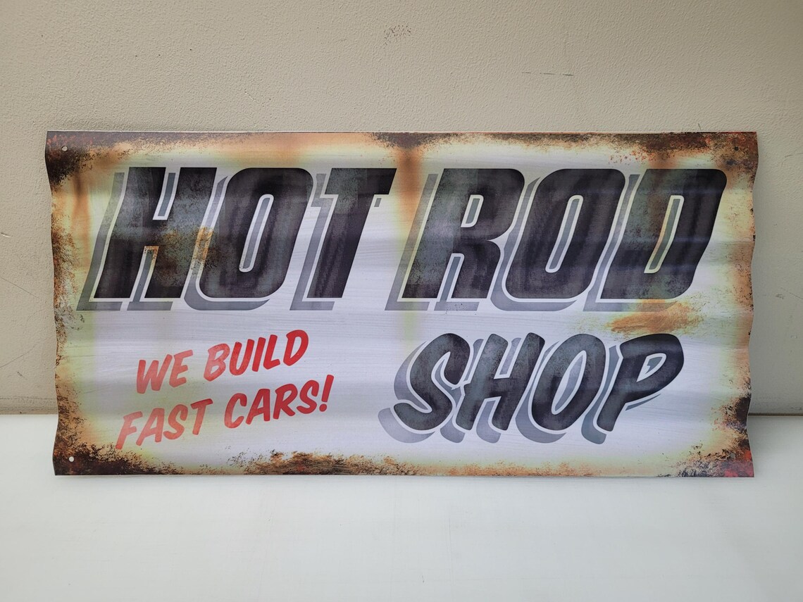 Rustic and Weathered Looking Hot Rod Shop Sign - Etsy