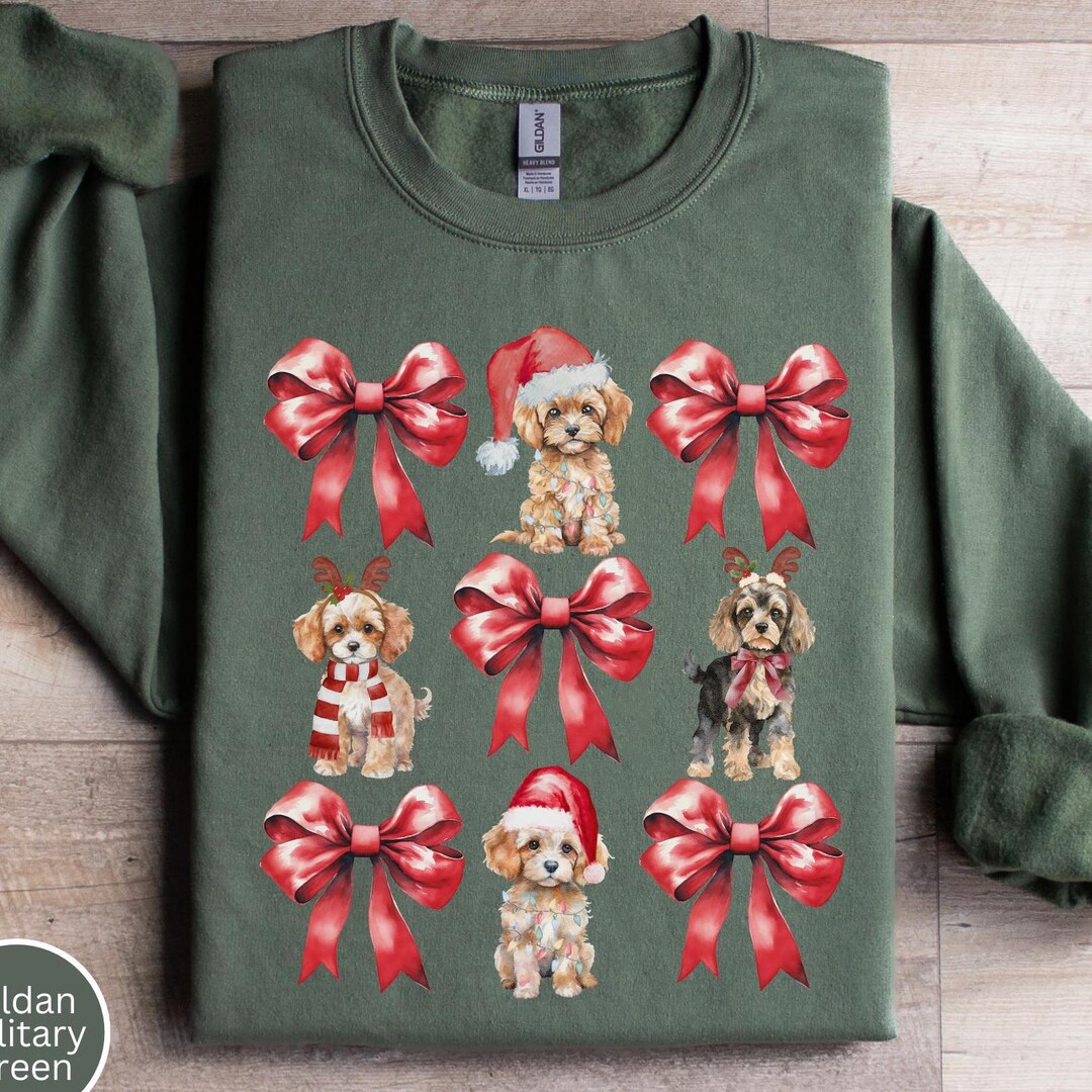 Cavapoo Coquette Bow Christmas Sweatshirt, Cavapoo Sweatshirt, Cavapoo ...