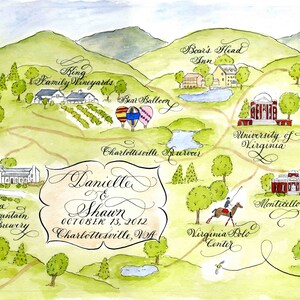 Charlottesville, Virginia Hand Painted Watercolor Wedding Map, Save the ...