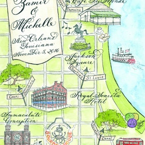 New Orleans Watercolor Wedding Map, Deposit to Reserve Custom Map - Etsy