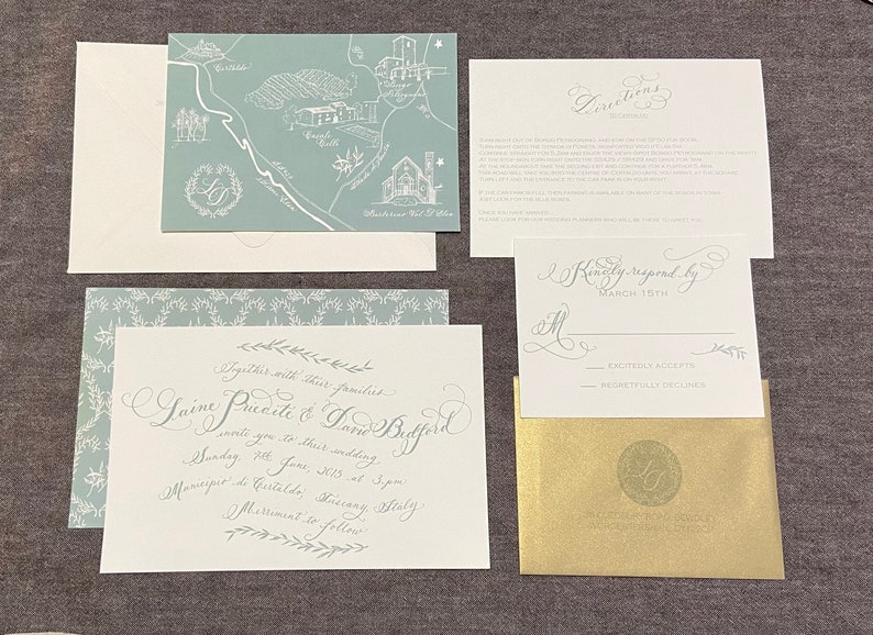 Hand Calligraphy Wedding Invitations With Olive Branches and Wedding ...