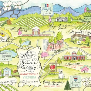 Charlottesville, Virginia Hand Painted Watercolor Wedding Map, Save the ...