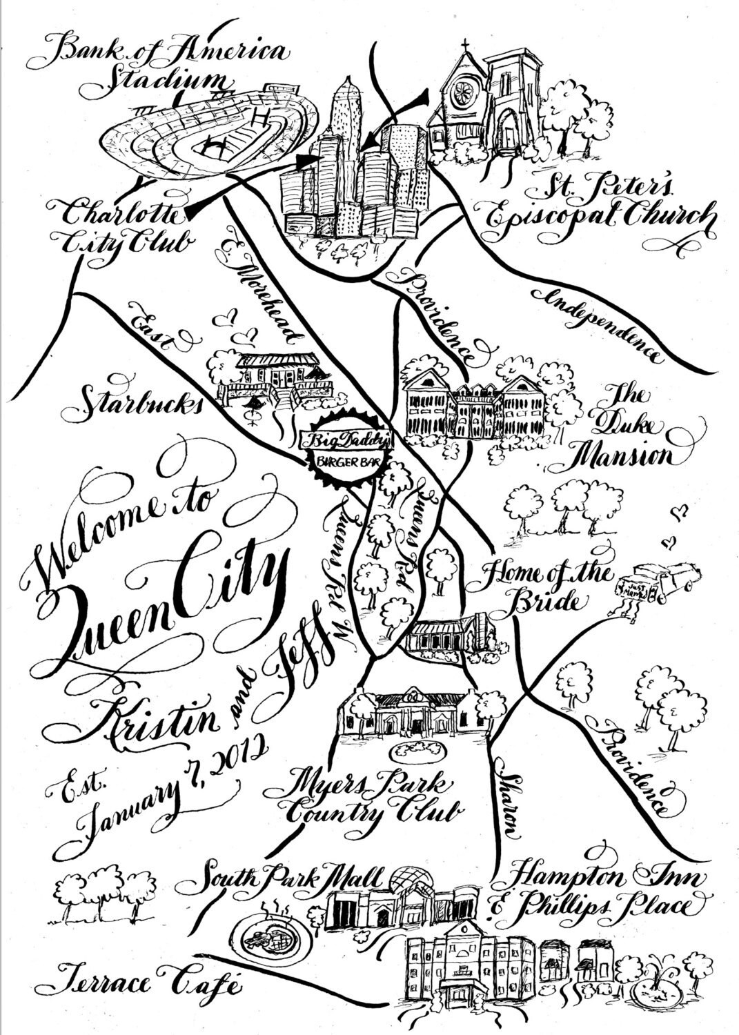 Calligraphy Wedding Maps for Weddings and Special Events Black | Etsy