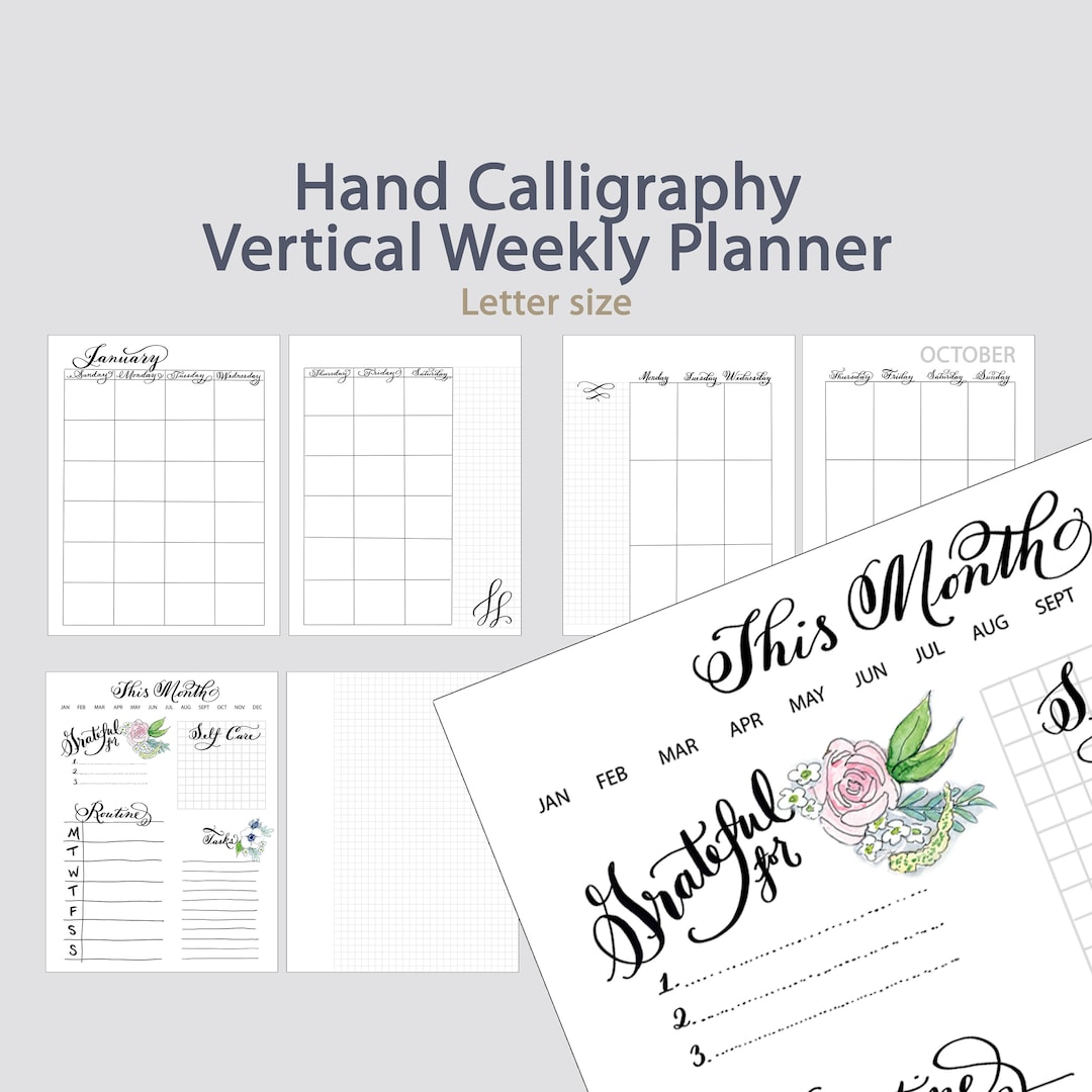 Calligraphy Weekly Planner - Letter Size Digital Pdfs - WO2P - Undated ...