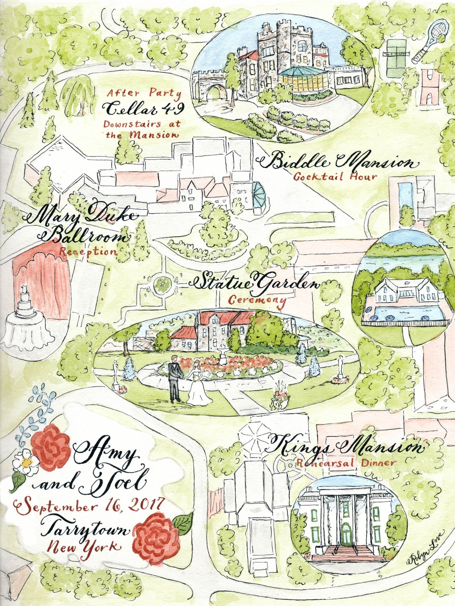 Biddle Mansion, Tarrytown New York Venue Wedding Map by Robyn Love ...