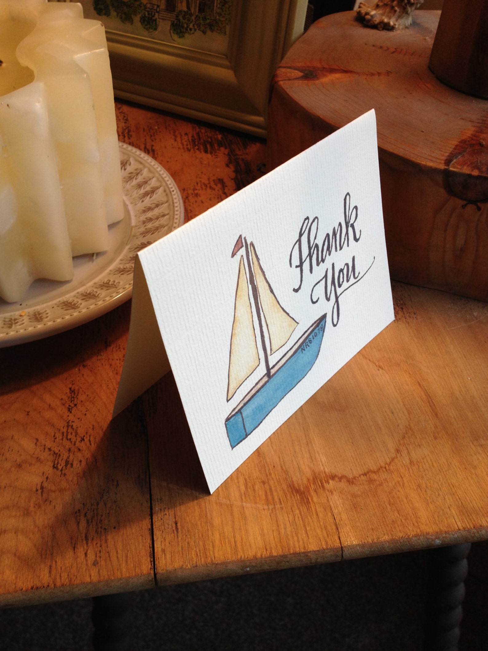Calligraphy Vintage Boat Thank You Card -- Single Card, Set of 4, and ...