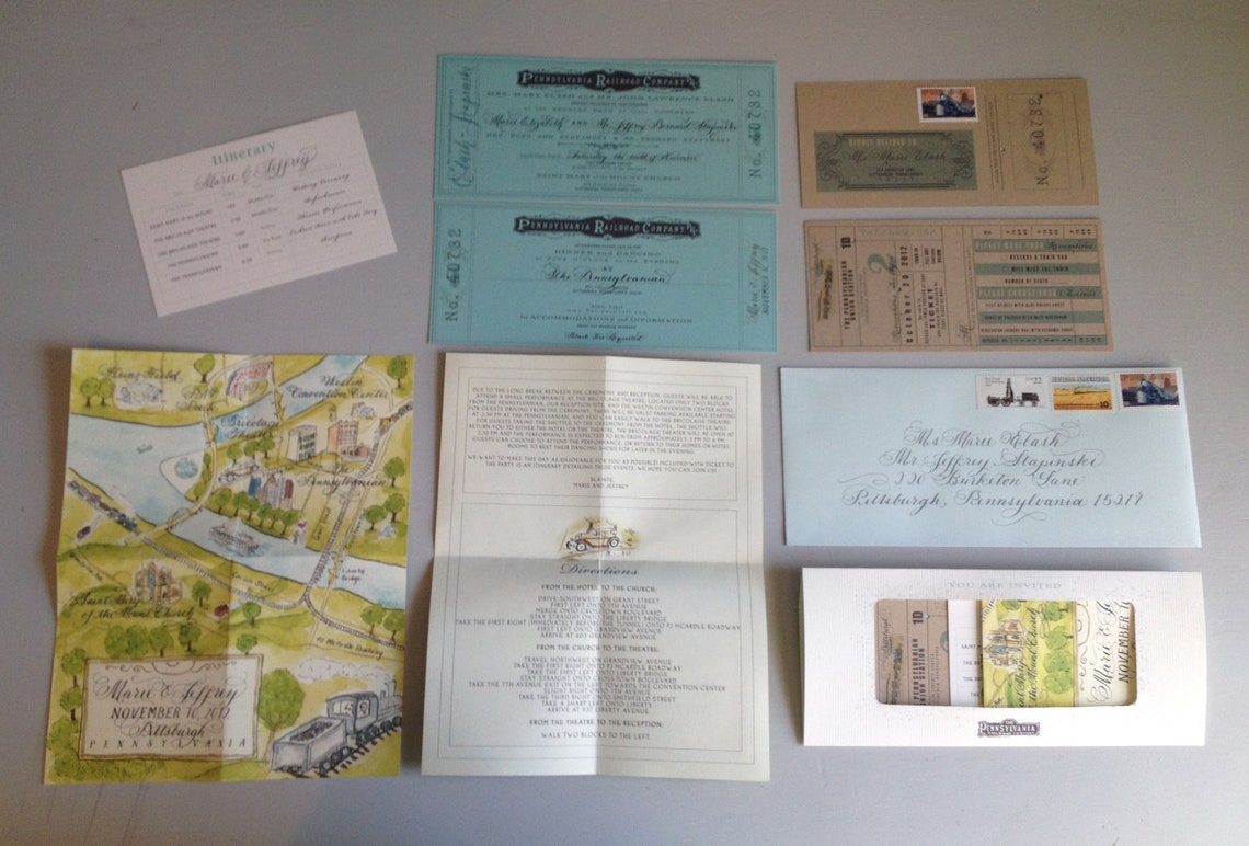 Calligraphy Wedding Invitation Train Ticket With Watercolor - Etsy