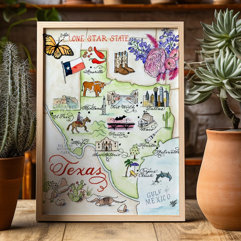 Texas Watercolor - Etsy