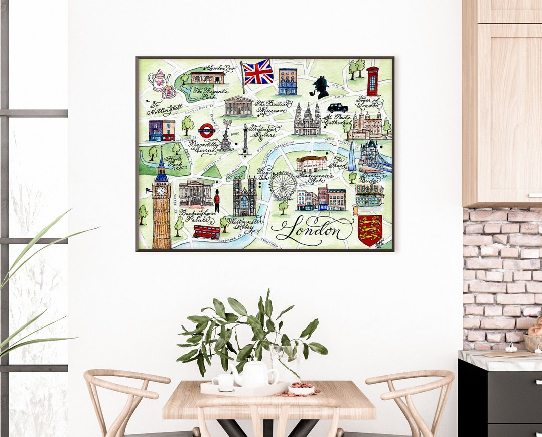 London Map, Hand-painted Watercolor, Luxury Print in 5 X 7, 8 X 10, 11 ...
